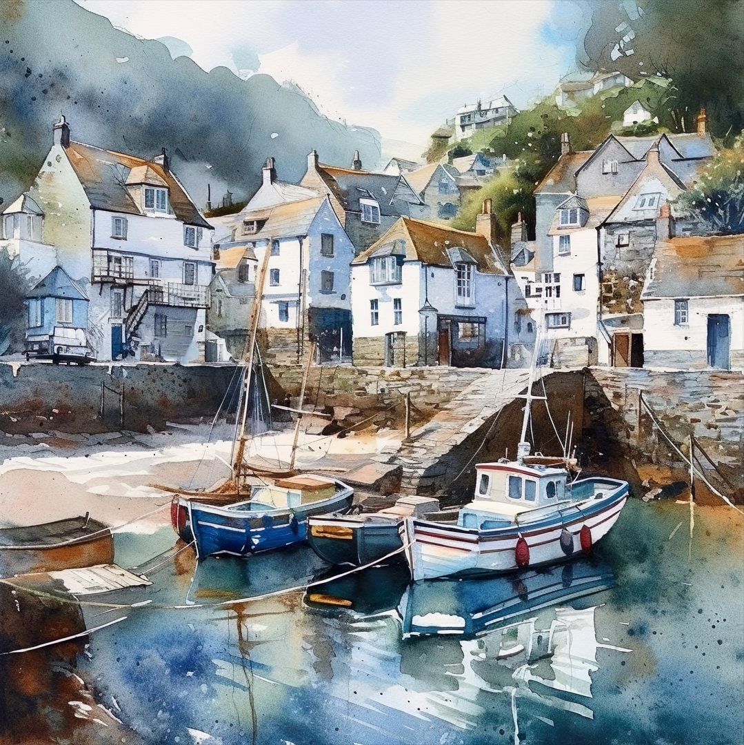 Cornwall Watercolor Illustration Print Polperro Harbour - Etsy