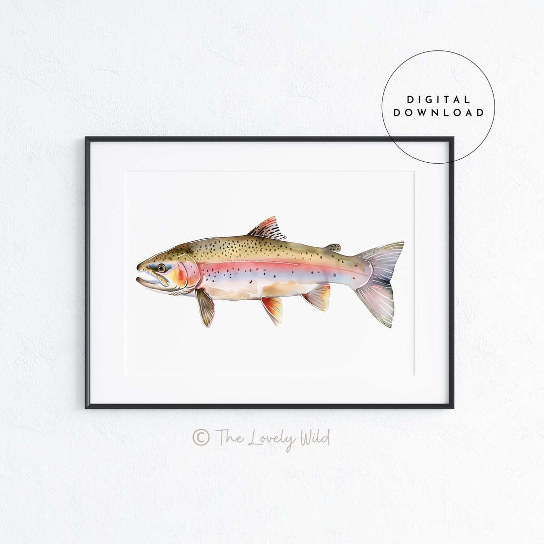 Rainbow Trout Wall Art Trout Painting Fish Art Printable Nature Digital ...