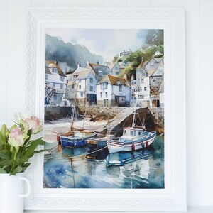 Cornwall Watercolor Illustration Print Polperro Harbour - Etsy