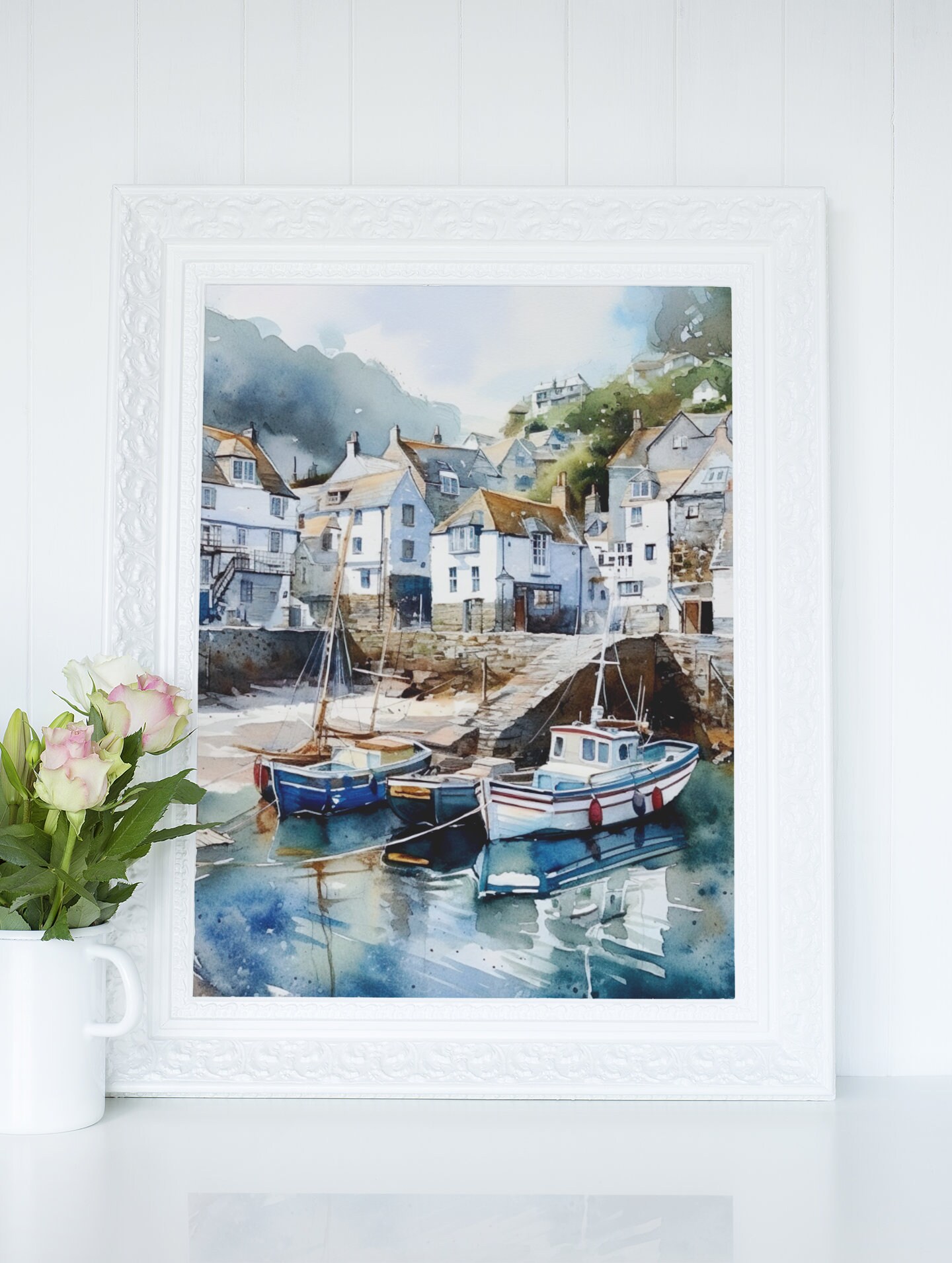 Cornwall Watercolor Illustration Print Polperro Harbour - Etsy