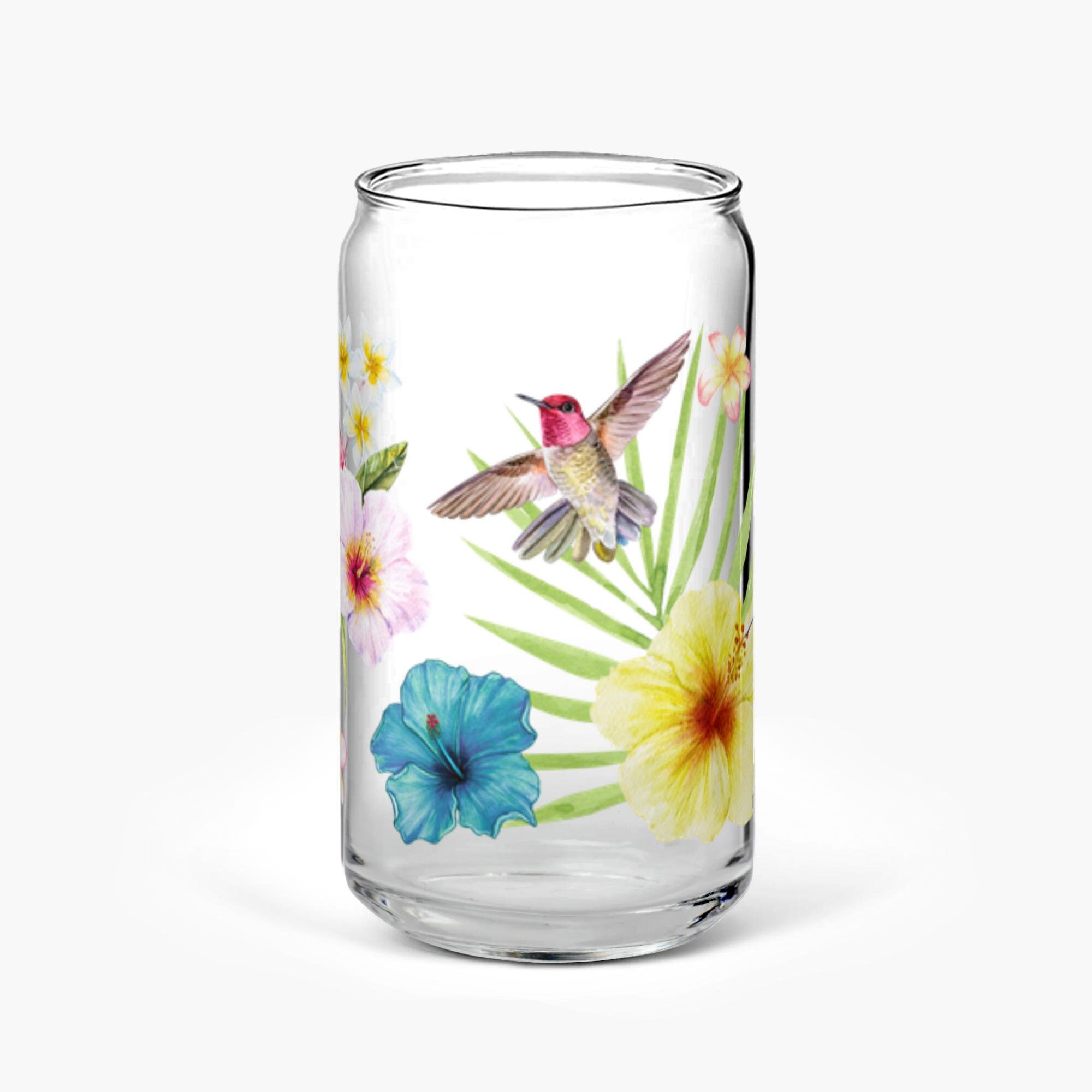 Hibiscus Flower Iced Coffee Cup, 16oz Glass Sipper Cup, Soda Can Glass ...