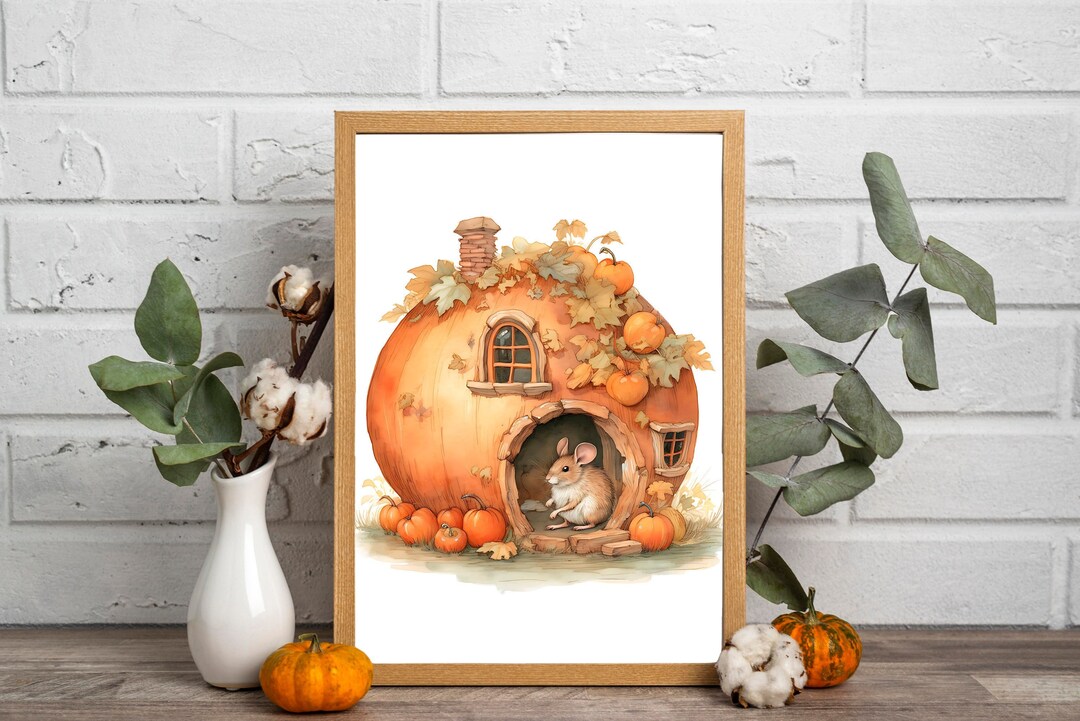 Mouse Pumpkin House Wall Art Whimsical Digital Prints Spooky - Etsy