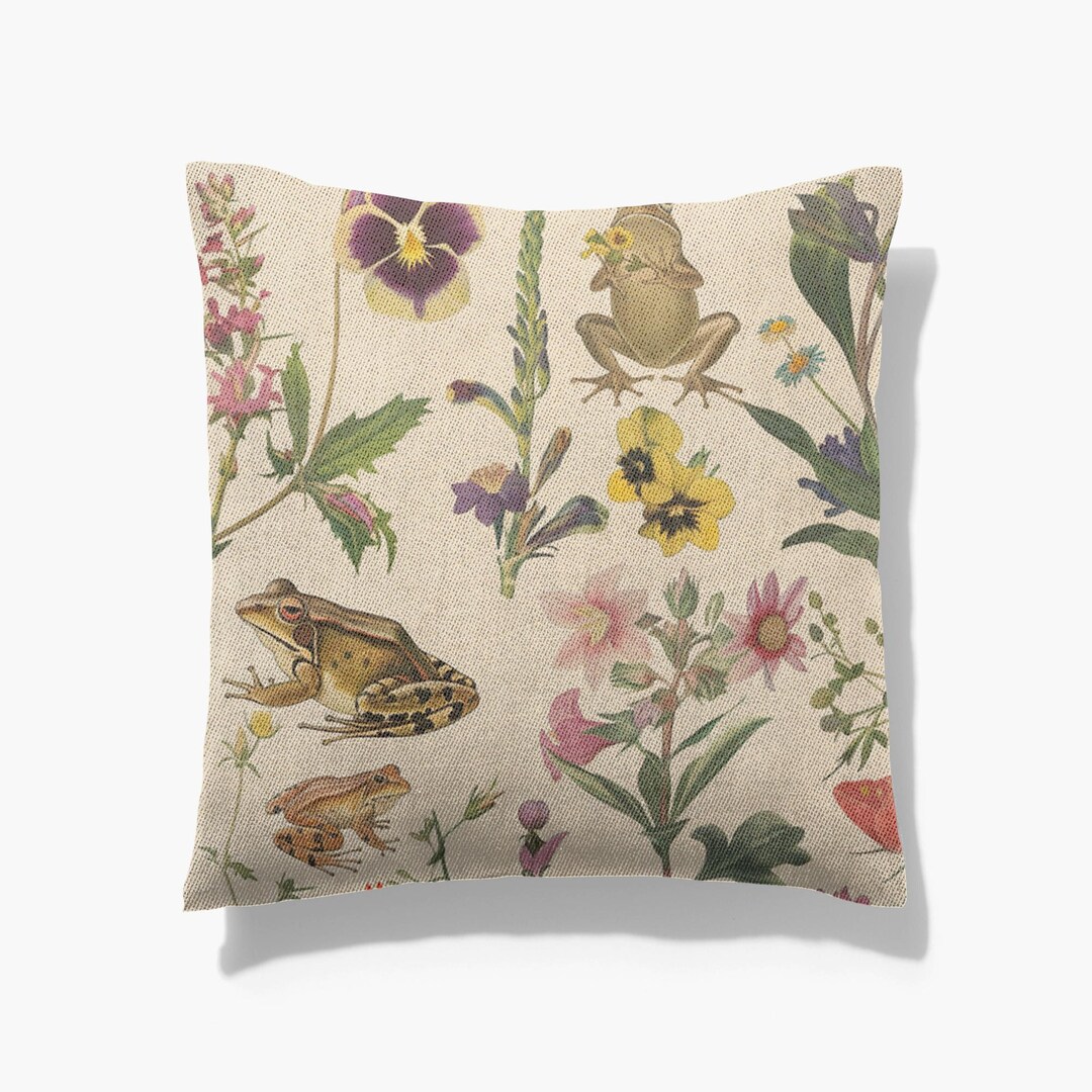 Wildflower Frog Woven Pillow Froggie Throw Pillow Cottage Core Art ...