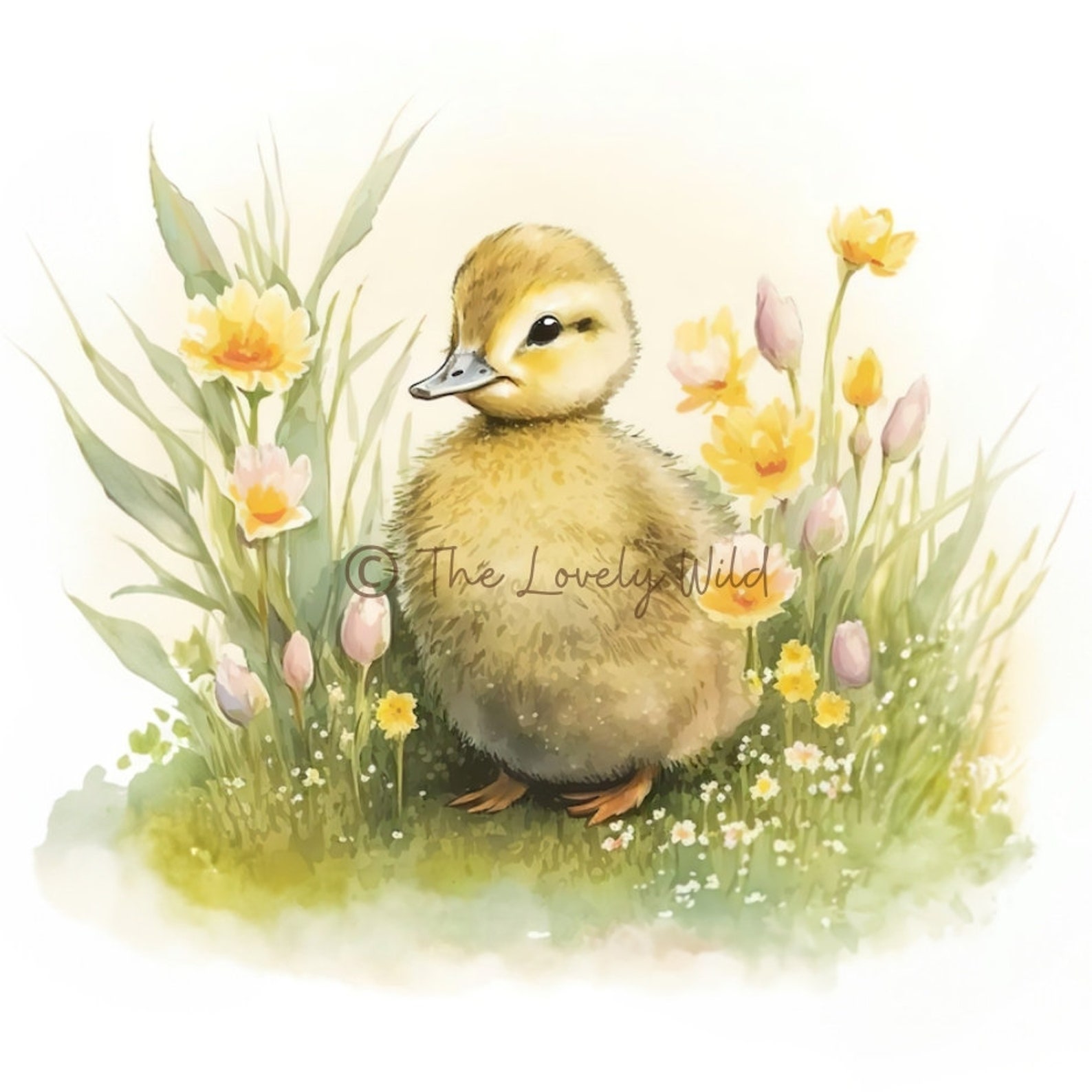 Cute Spring Duckling Wall Art, Softness Nursery Art Prints, Watercolor ...