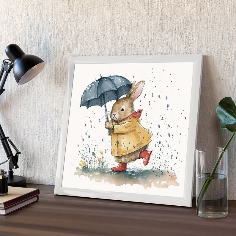 Rainy Day Bunny Rabbit Printable, Softness Art Print, Cottagecore ...