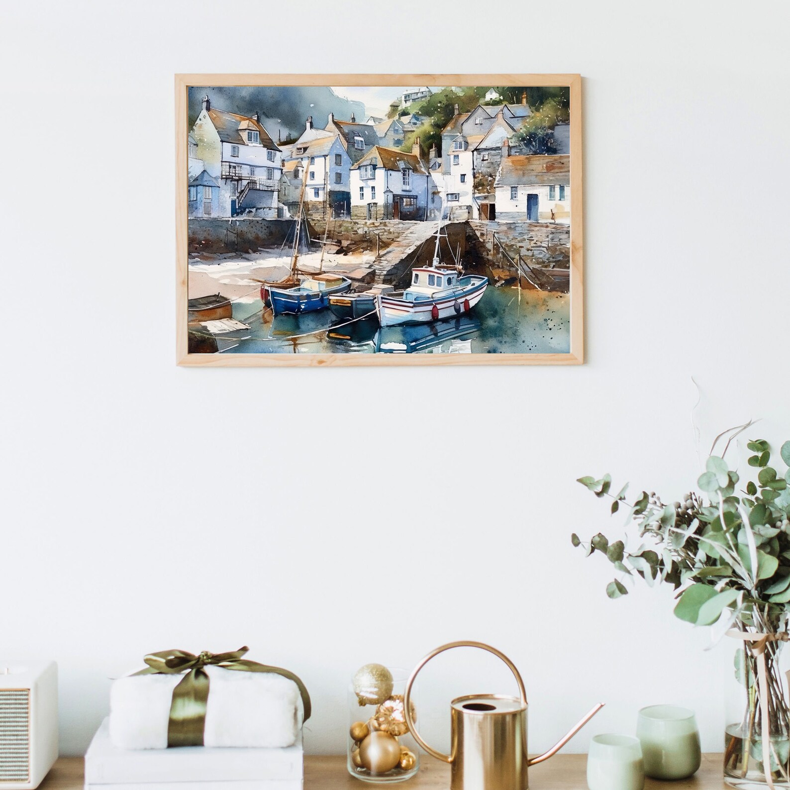 Cornwall Watercolor Illustration Print, Polperro Harbour Cornish ...