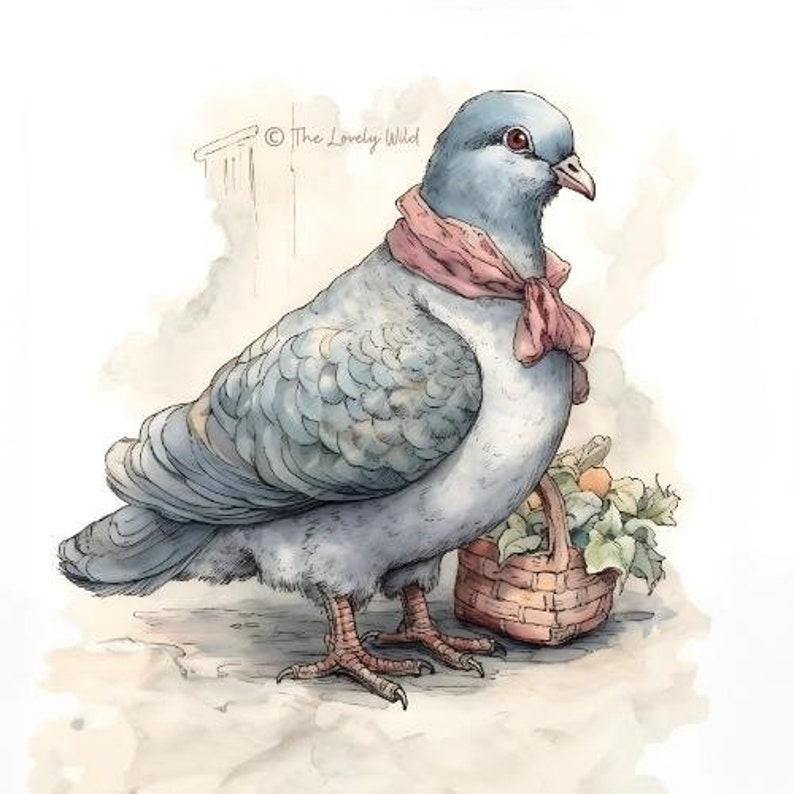Pigeon Grocery Shopping Nature Wall Art Cottagecore Nursery Decor ...