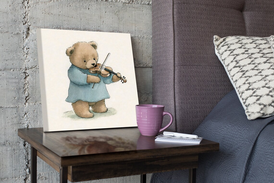 Teddy Bear Playing the Violin Wall Art, Softness Adorable Bear Art ...