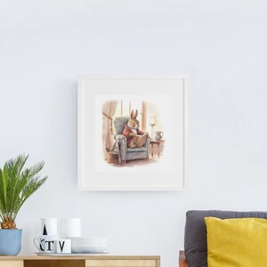 Bunny Rabbit in A Cozy Reading Nook Wall Art Softness Nursery - Etsy