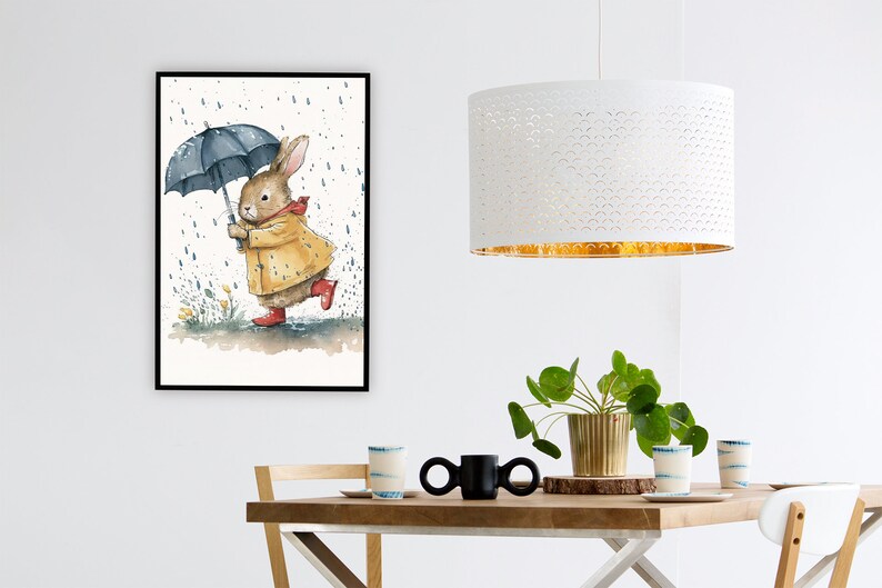 Rainy Day Bunny Rabbit Printable, Softness Art Print, Cottagecore ...