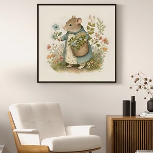 Field Mouse Picking Flowers Printable Softness Art Print Cottagecore ...