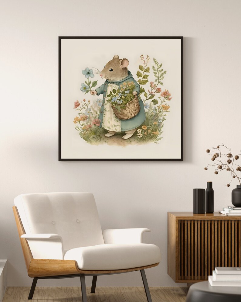 Field Mouse Picking Flowers Printable Softness Art Print Cottagecore ...
