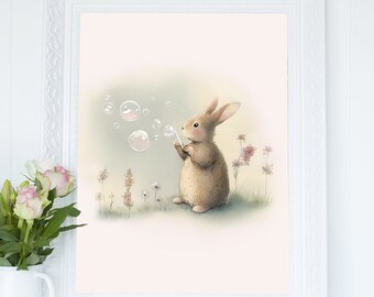 Mother Bunny Reading to Her Babies Wall Art, Softness Watercolor Art ...