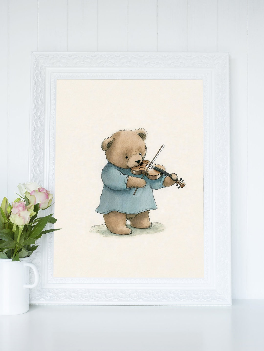 Teddy Bear Playing the Violin Wall Art, Softness Adorable Bear Art ...