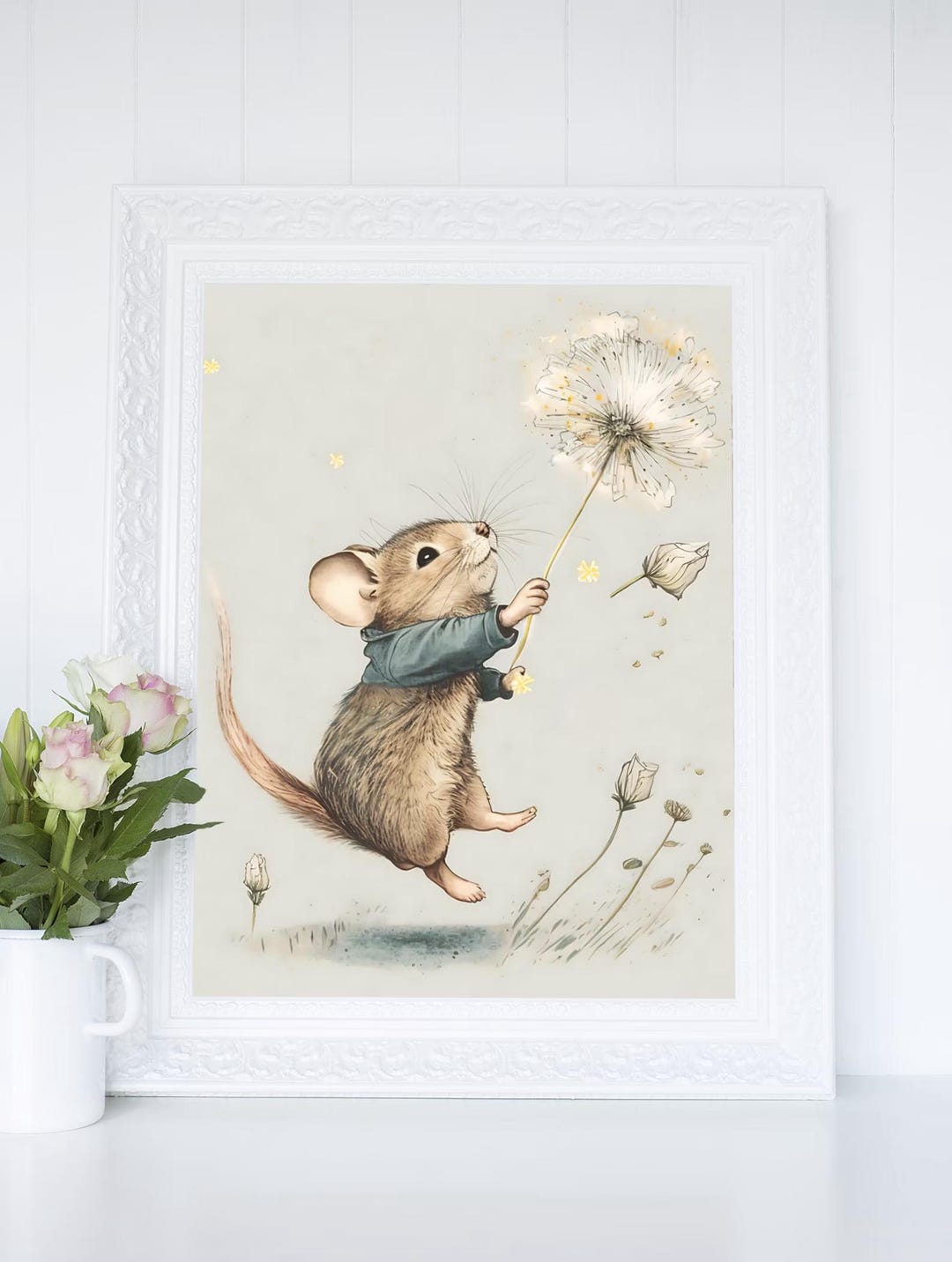 Field Mouse Flying With Dandelion - Wildlife Mailed Art Print - Premium ...