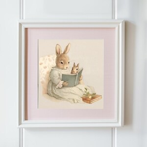 Mother Bunny Rabbit Reading to Baby Wall Art, Softness Watercolor Art ...