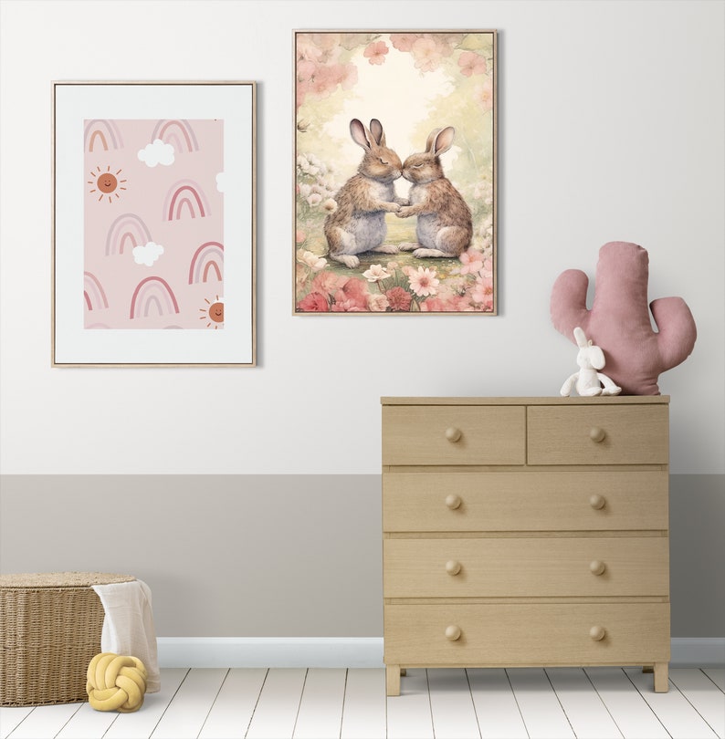 Bunny Rabbits in Love Kissing Wall Art, Softness Cute Bunny Art Prints ...
