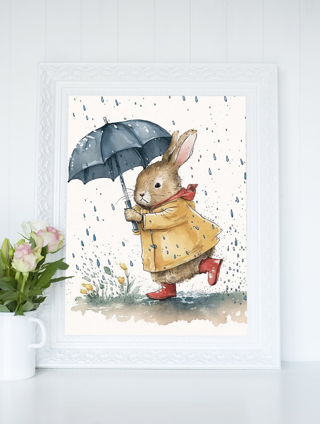 Rainy Day Bunny Rabbit Printable, Softness Art Print, Cottagecore ...