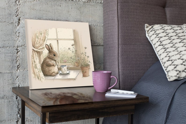 Bunny Rabbit at Tea Time Printable, Cottagecore Decor Wall Art ...