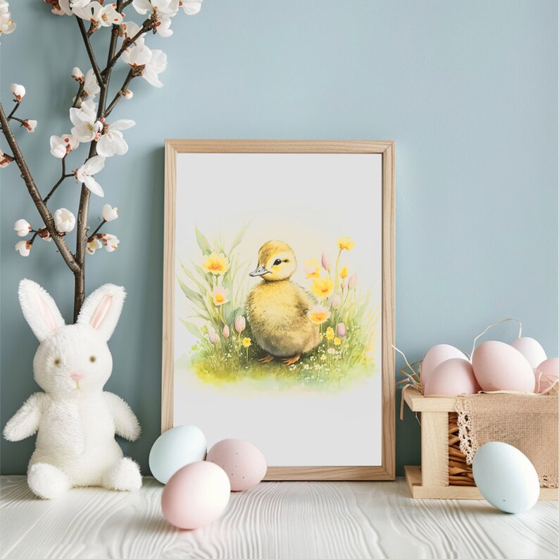 Cute Spring Duckling Wall Art, Softness Nursery Art Prints, Watercolor ...