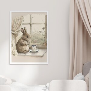Bunny Rabbit at Tea Time Printable, Whimsical Cottagecore Decor Wall ...