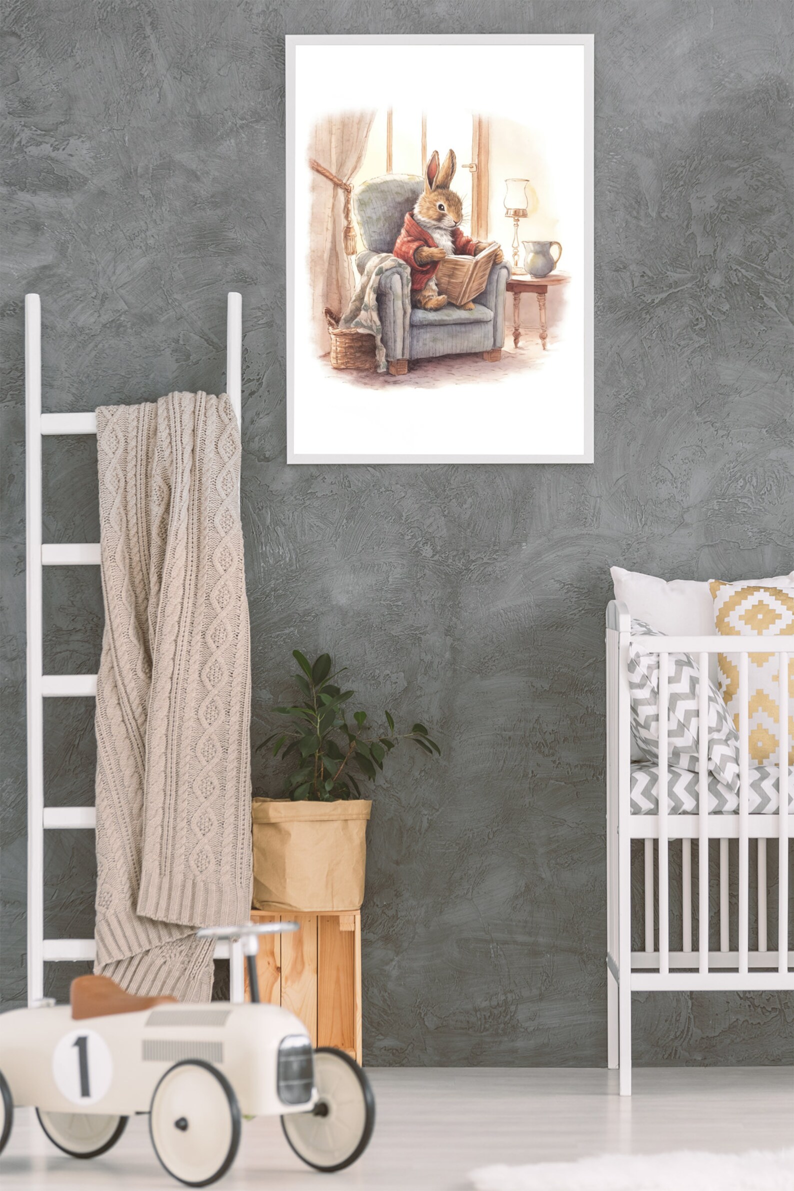 Bunny Rabbit in A Cozy Reading Nook Wall Art Softness Nursery - Etsy