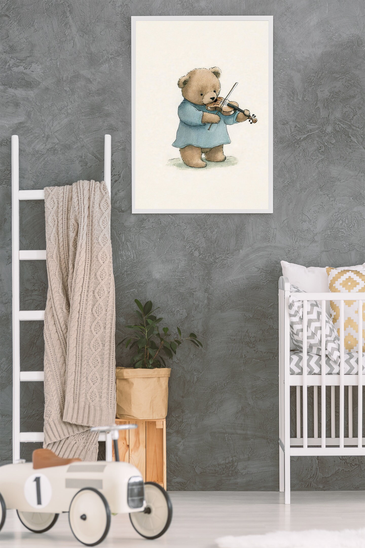 Teddy Bear Playing the Violin Wall Art, Softness Adorable Bear Art ...