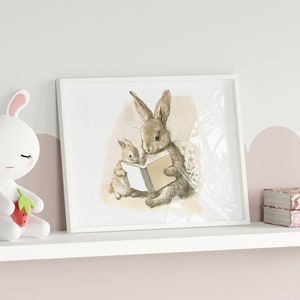 Storytime With Mother and Baby Wall Art, Softness Watercolor Book Art ...