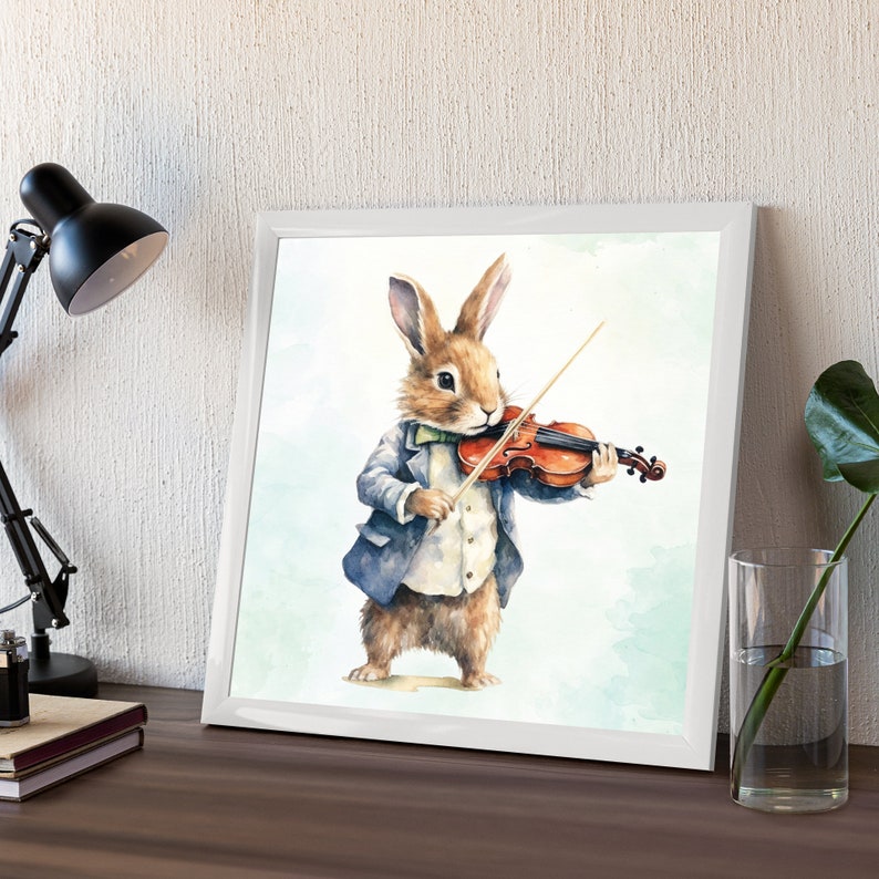 Bunny Rabbit Playing the Violin, Softness Art Print, Cottagecore ...