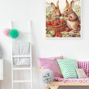 Bunny Rabbits Picking Strawberries Wall Art, Softness Nursery Art ...
