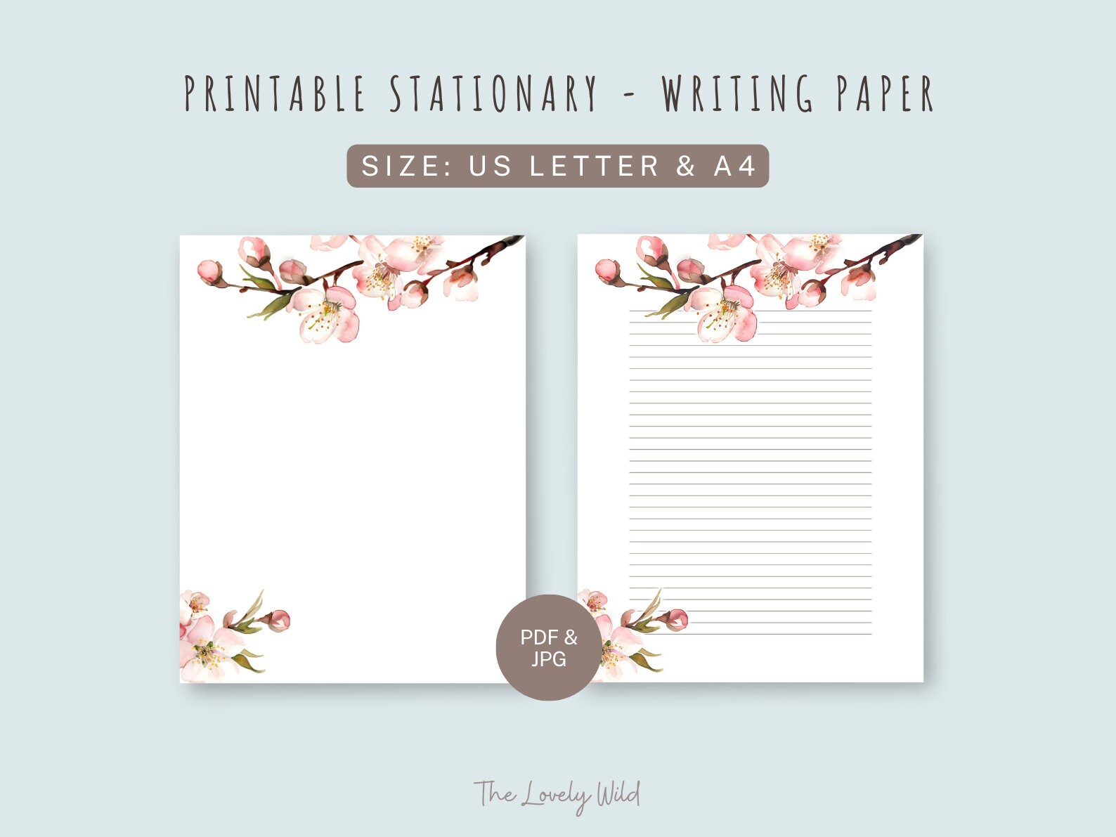 Pink Cherry Blossom Flower Printable Paper, Digital Download Floral ...