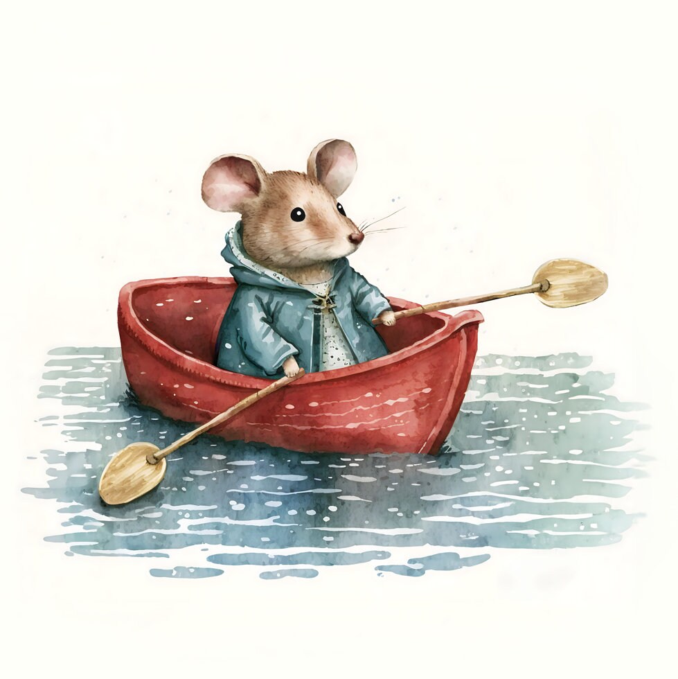 Mouse on a Rowing Boat Printable, Softness Art Print, Cottagecore ...