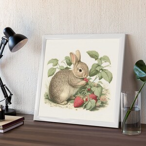 Bunny Eating Raspberries Art Print, Softness Wall Printable ...