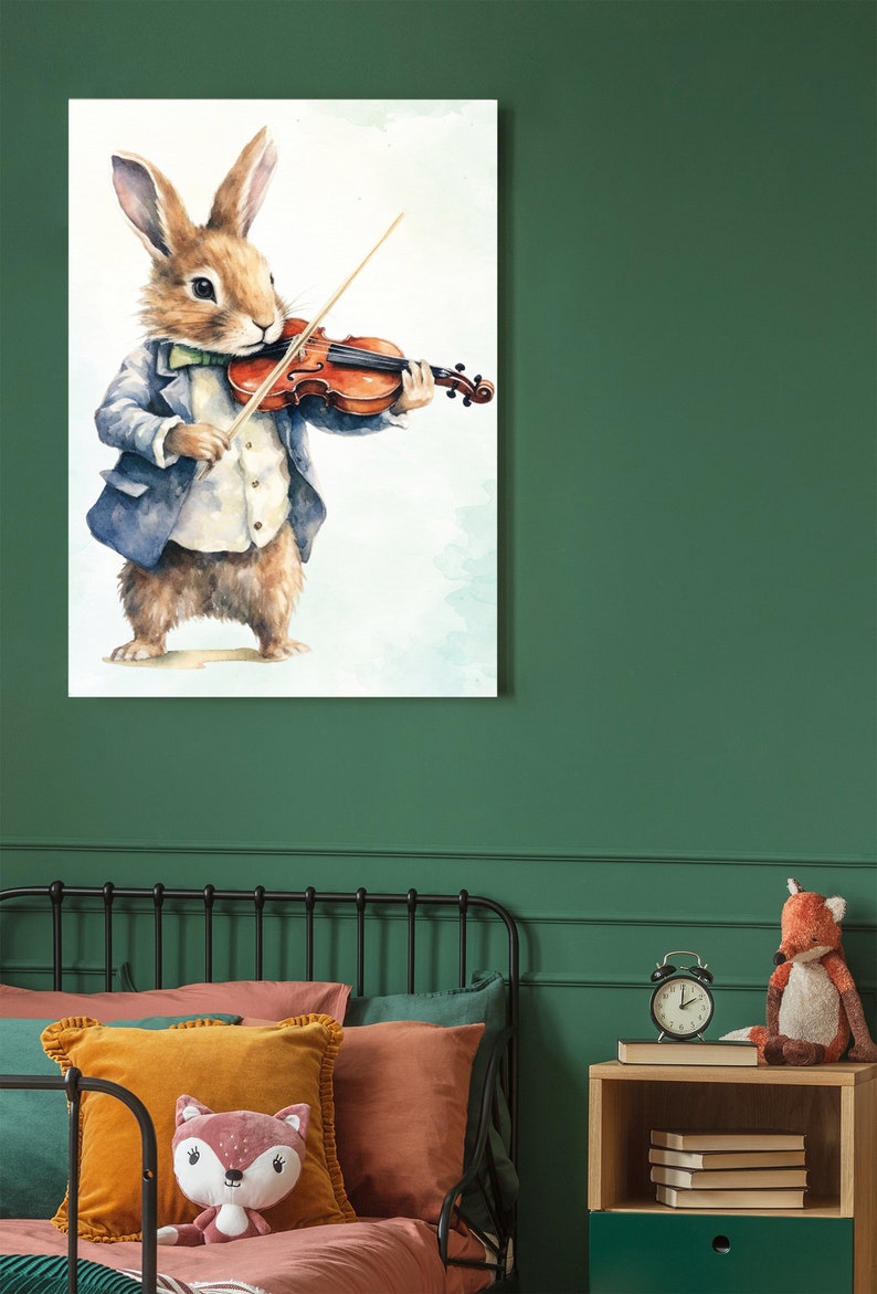 Bunny Rabbit Playing the Violin, Softness Art Print, Cottagecore ...