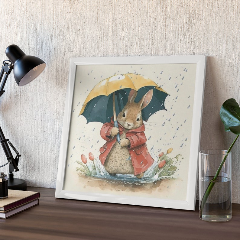Rainy Day Bunny Rabbit Printable, Softness Art Print, Cottagecore ...