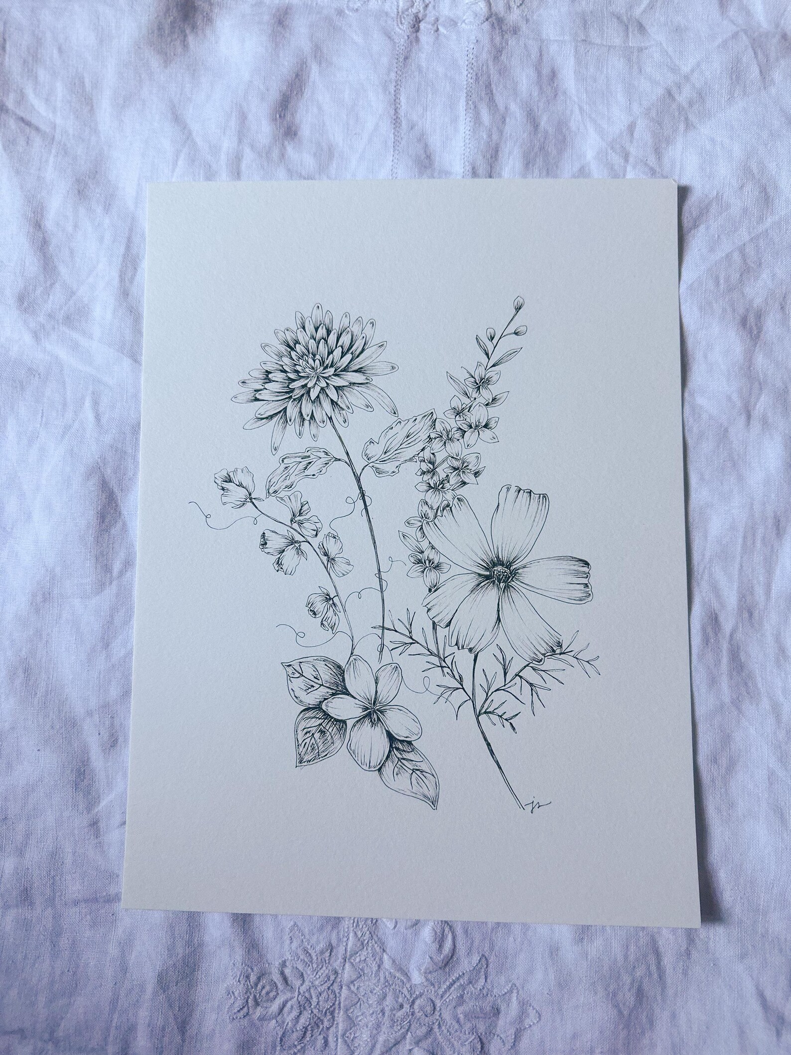 Custom Pen & Ink Birth Flower – Personalized Floral Bouquet, Custom ...