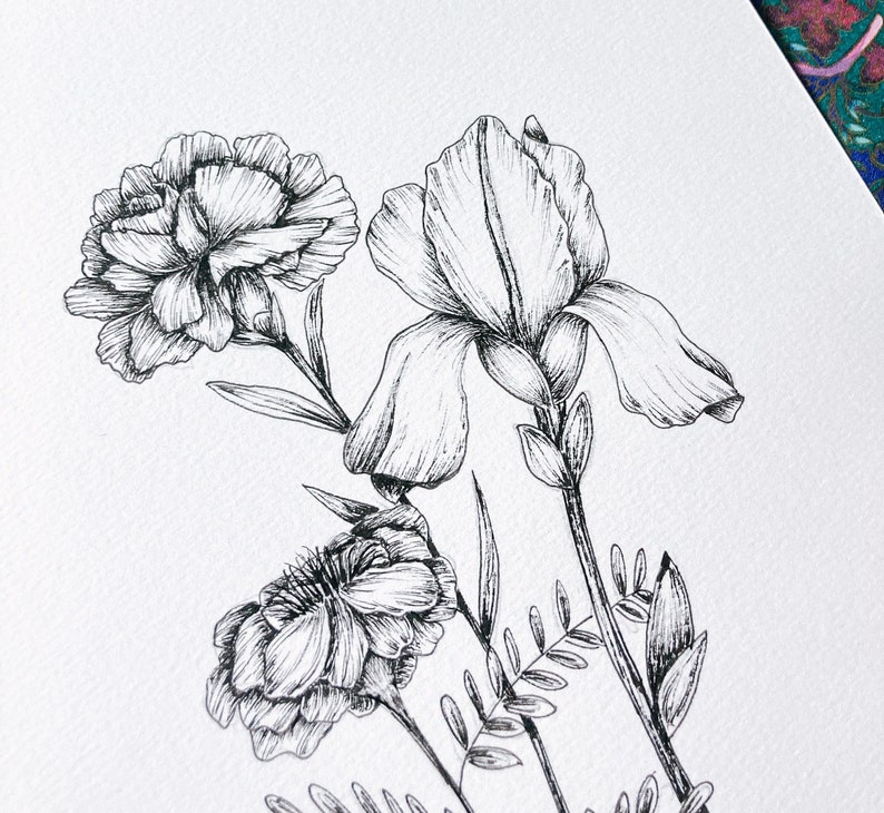 Custom Pen & Ink Birth Flower – Personalized Floral Bouquet, Custom ...