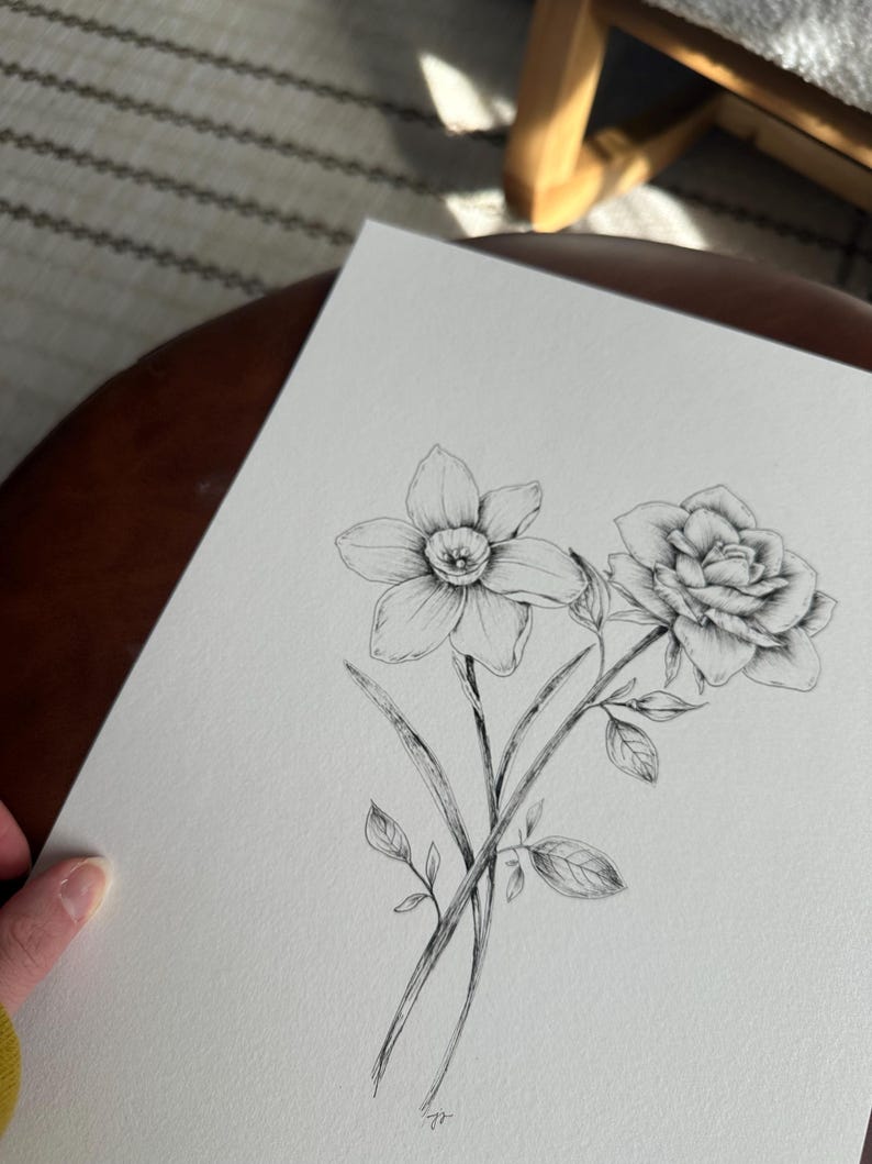 Custom Pen & Ink Birth Flower – Personalized Floral Bouquet, Custom ...