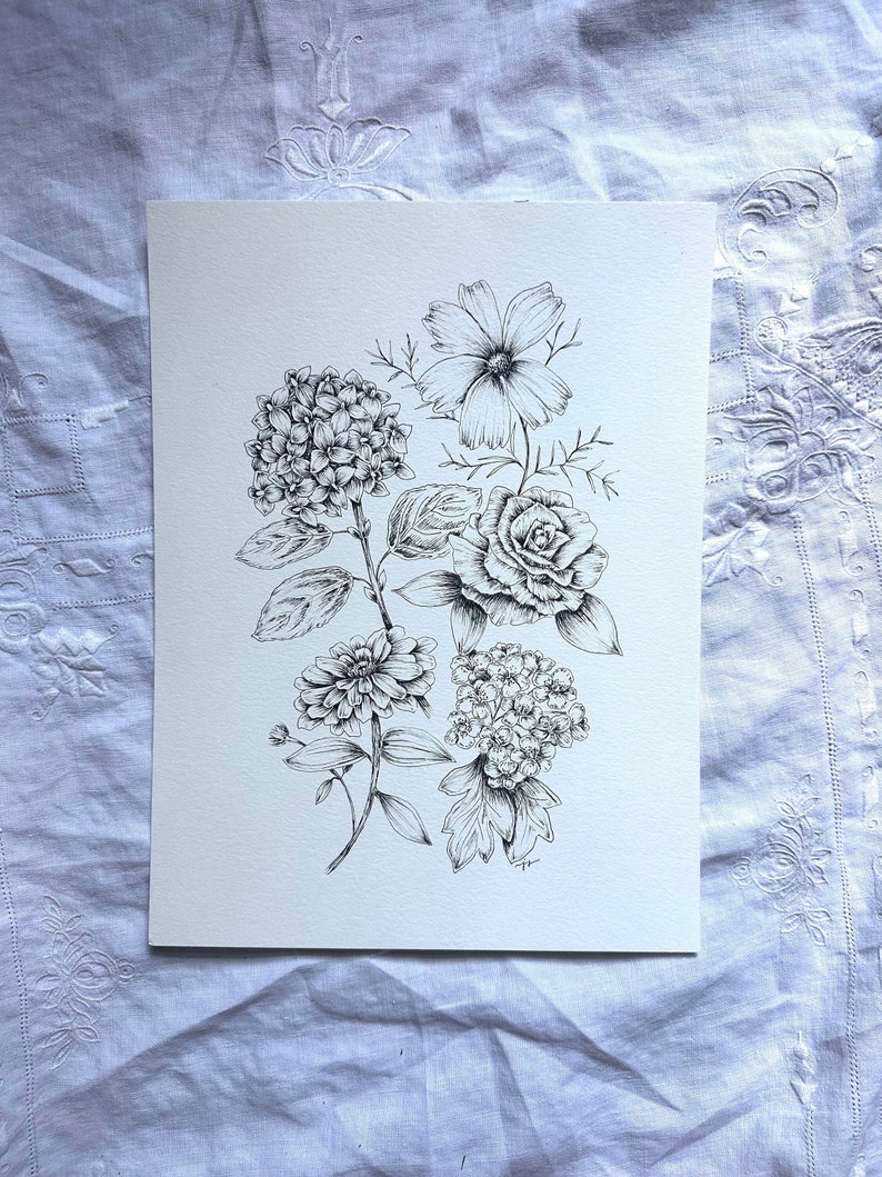 Custom Pen & Ink Birth Flower – Personalized Floral Bouquet, Custom ...
