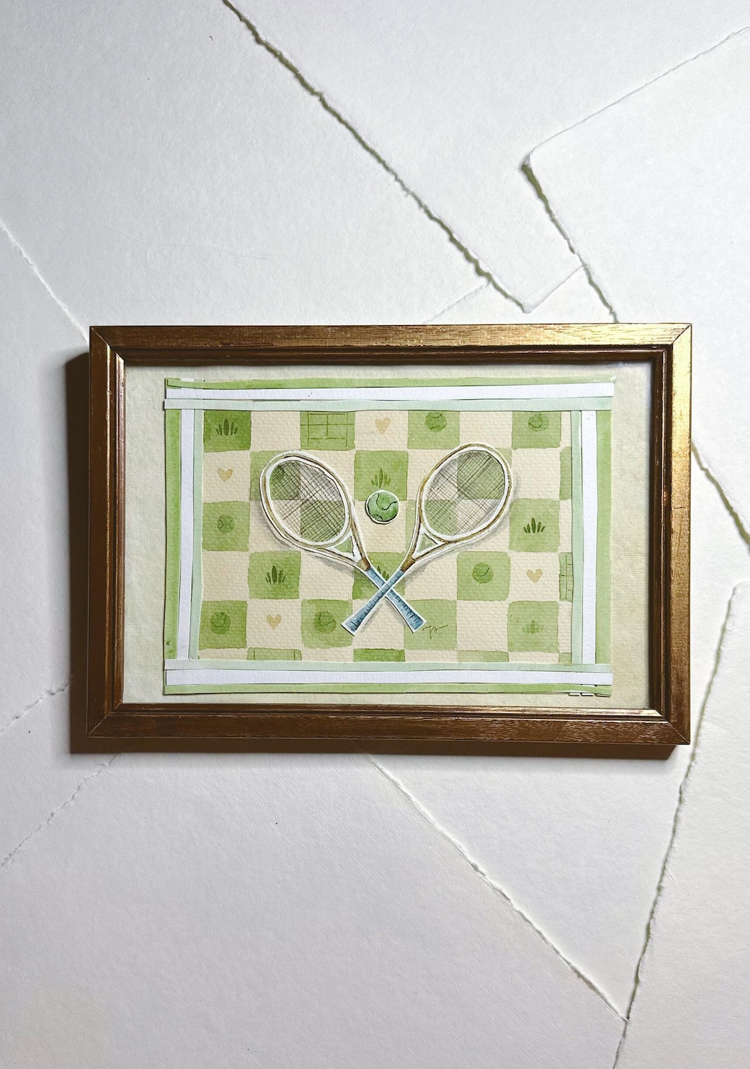 Tennis Racket Collage Original Art, Rectangle Frame Included, Small ...