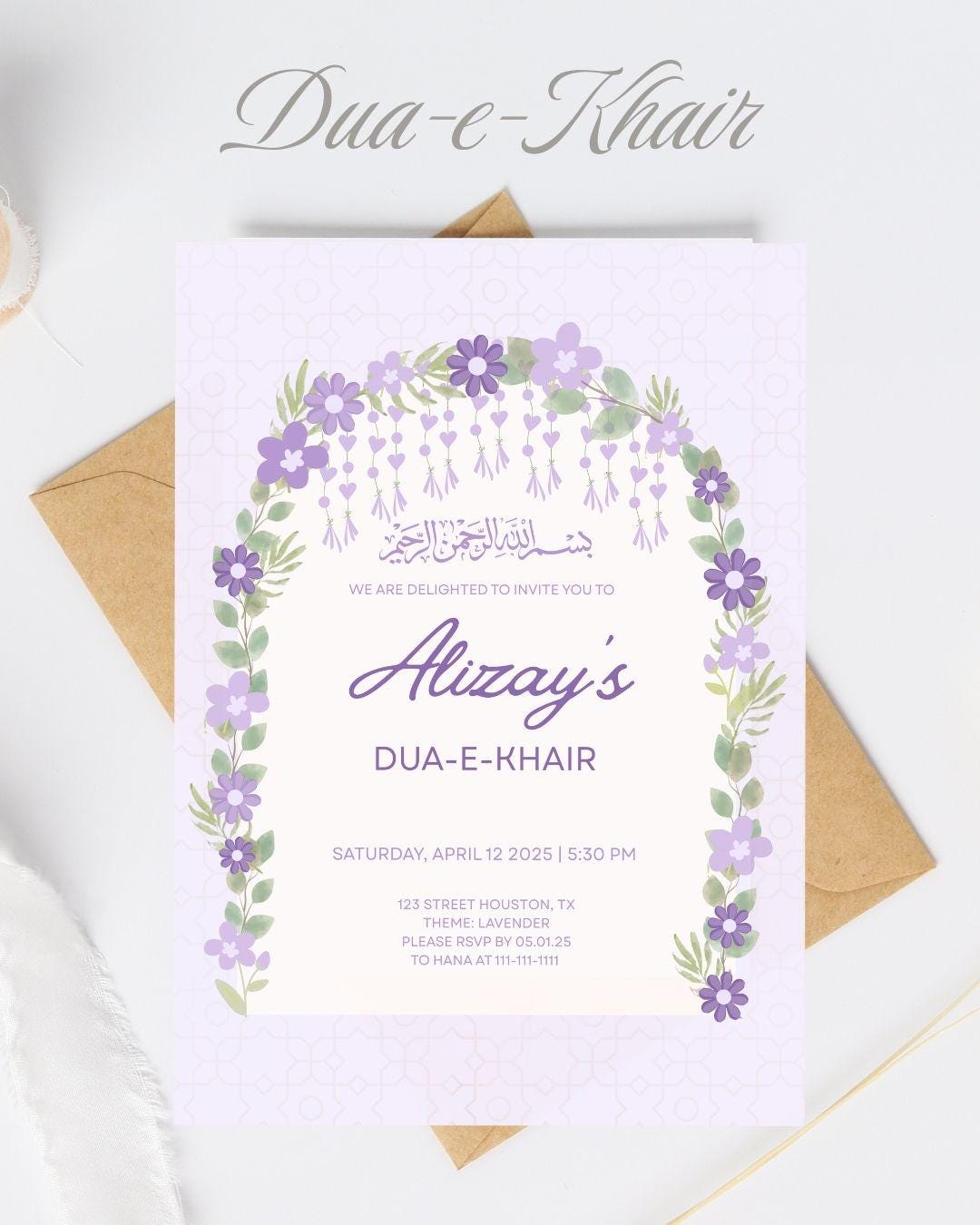 Lavender Floral Dua E Khair Digital Invitation Template, Instant ...