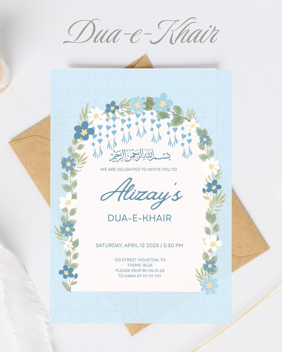 Pastel Blue Floral Dua E Khair Digital Invitation Template, Instant ...