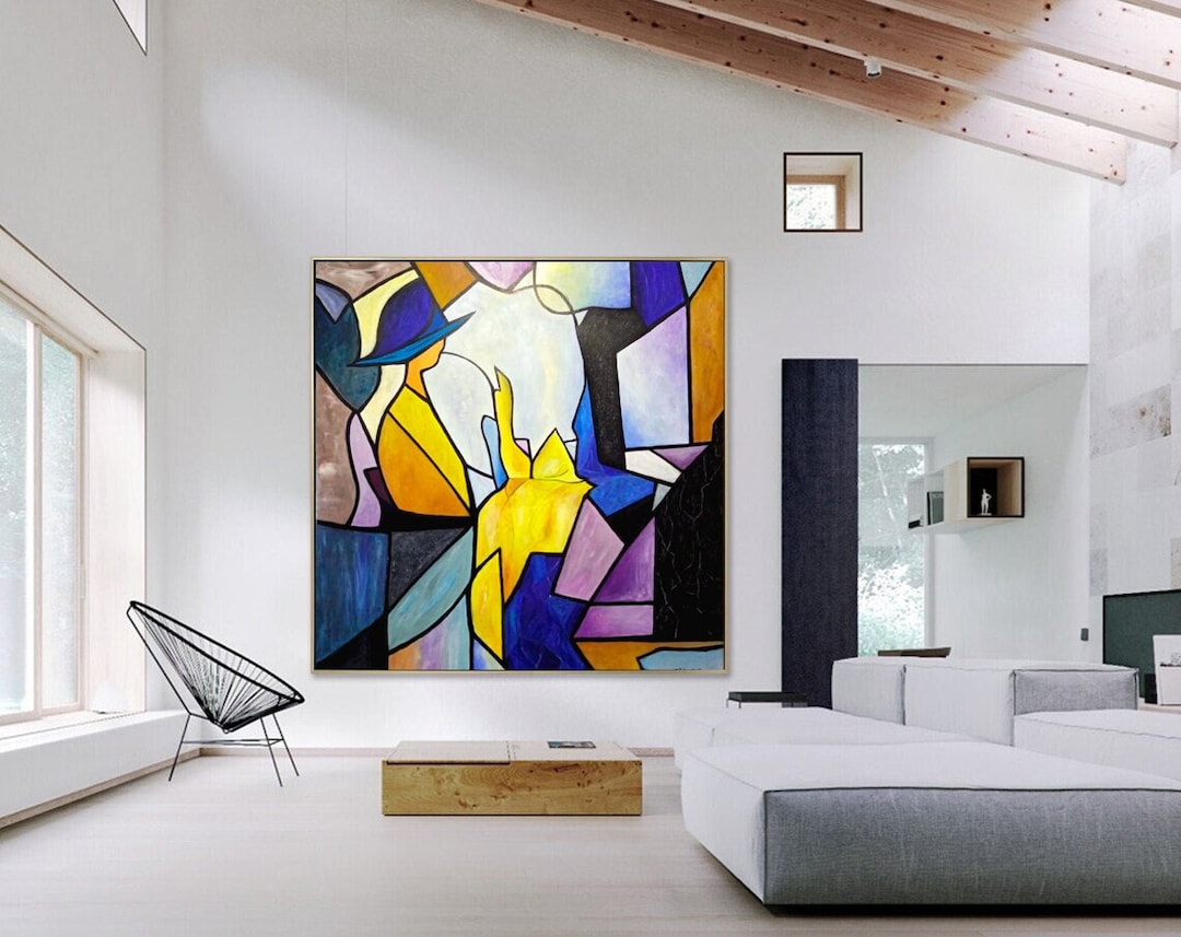 Oil Painting on Canvas Abstract Cubism Geometric Art, Square Painting ...