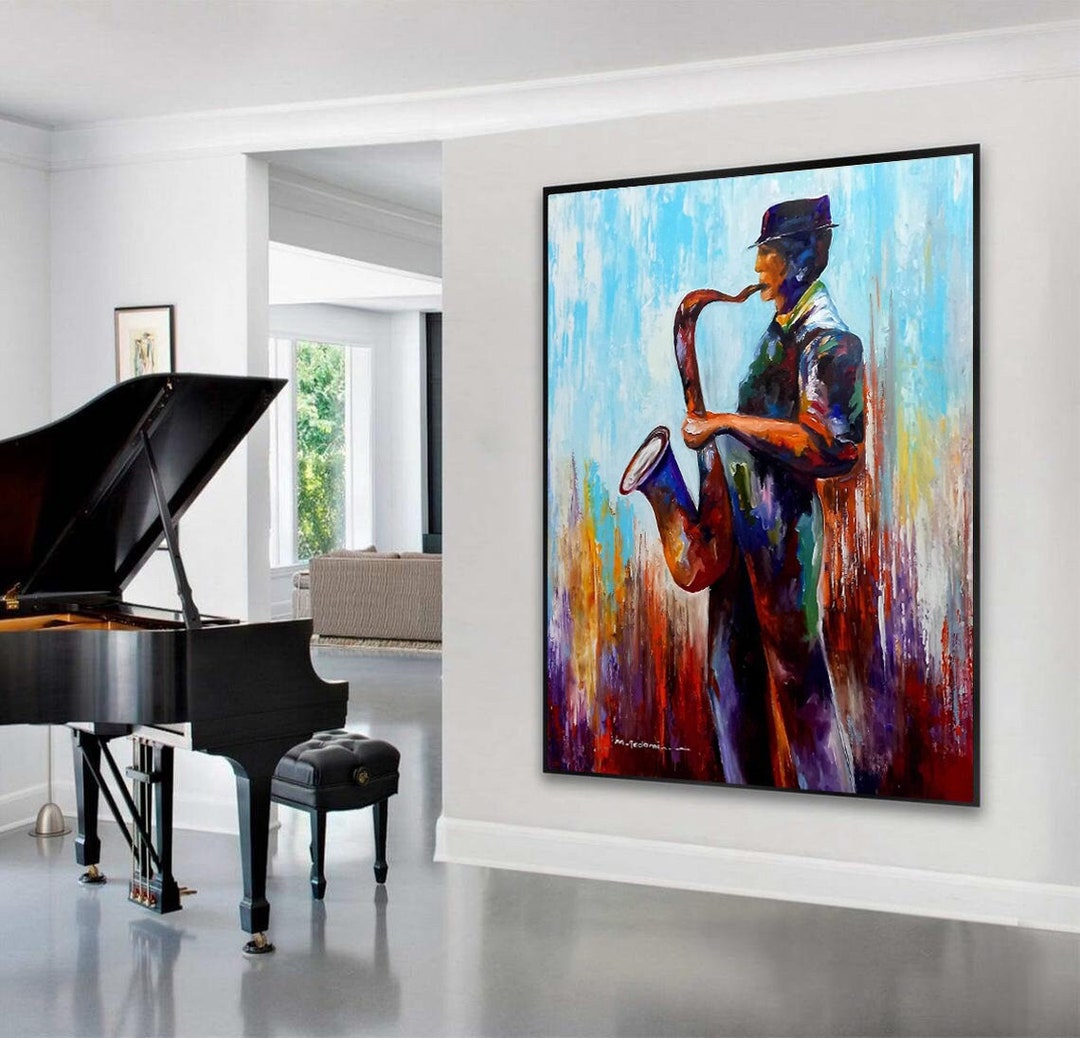 Original Abstract Painting on Canvas, Saxophone Player Painting, Modern ...