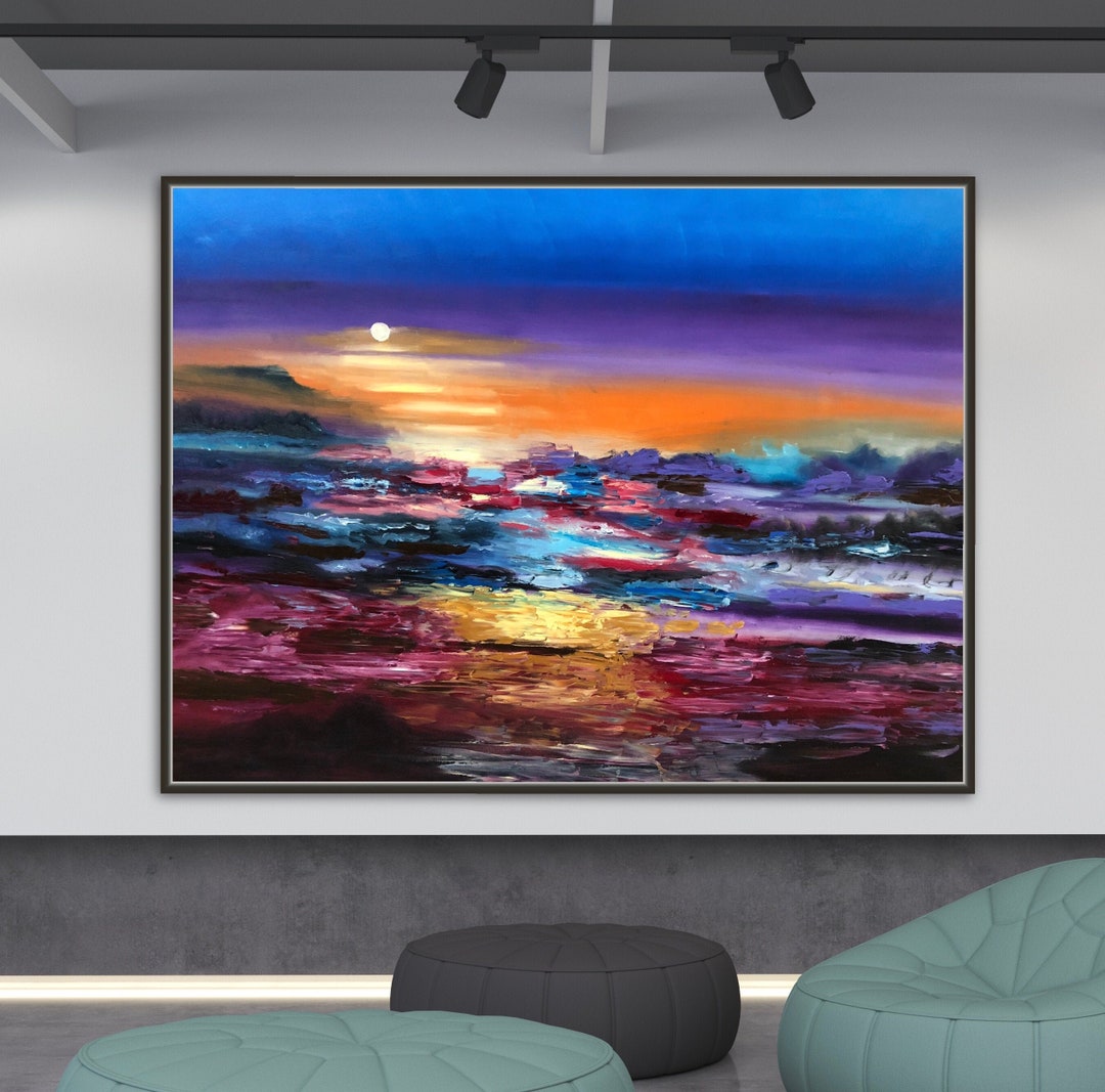 Landscape Modern Oil Painting Canvas Custom Sea Blue Ocean Artwork ...