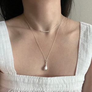 Teardrop Pendant Chain Necklace, Layering Necklace, 925 Sterling Silver ...