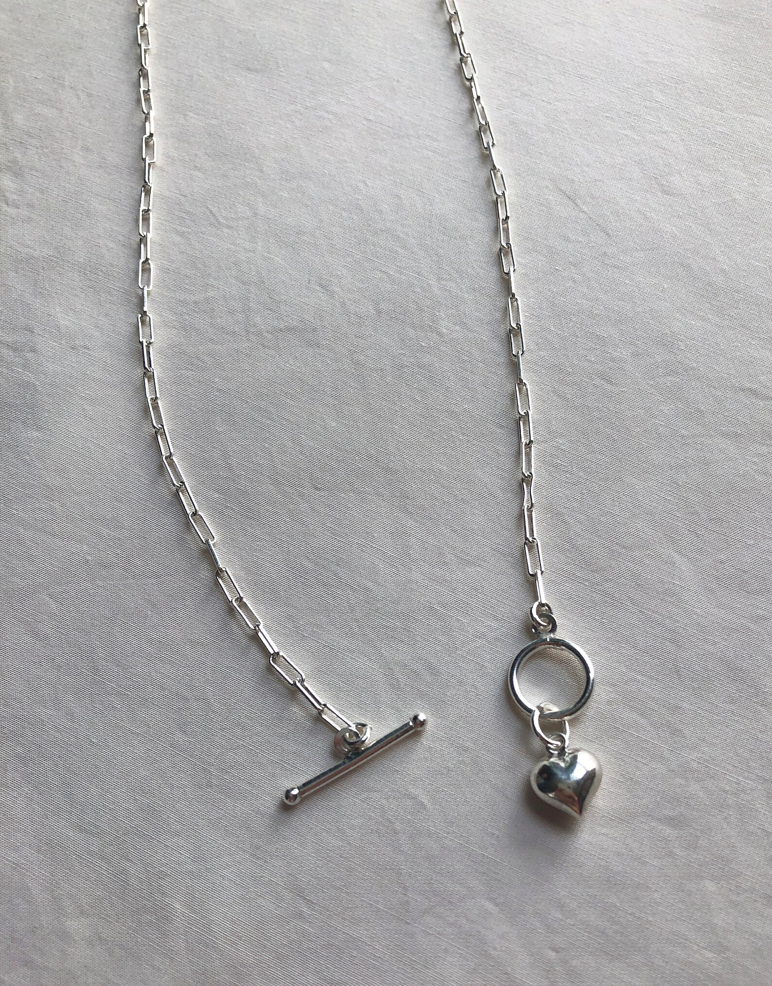 Square Link Chain Necklace Heart Charm Necklace 925 Sterling - Etsy