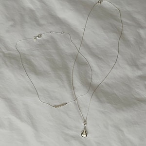 Teardrop Pendant Chain Necklace, Layering Necklace, 925 Sterling Silver ...