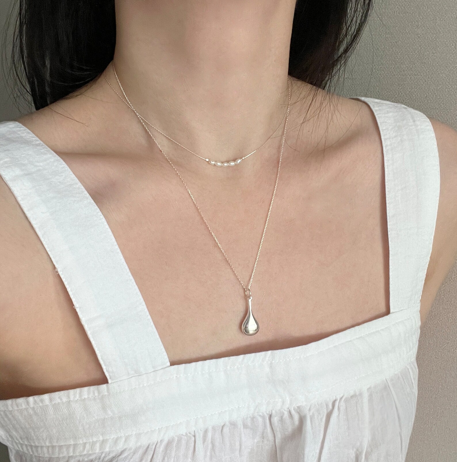 Teardrop Pendant Chain Necklace Layering Necklace 925 - Etsy