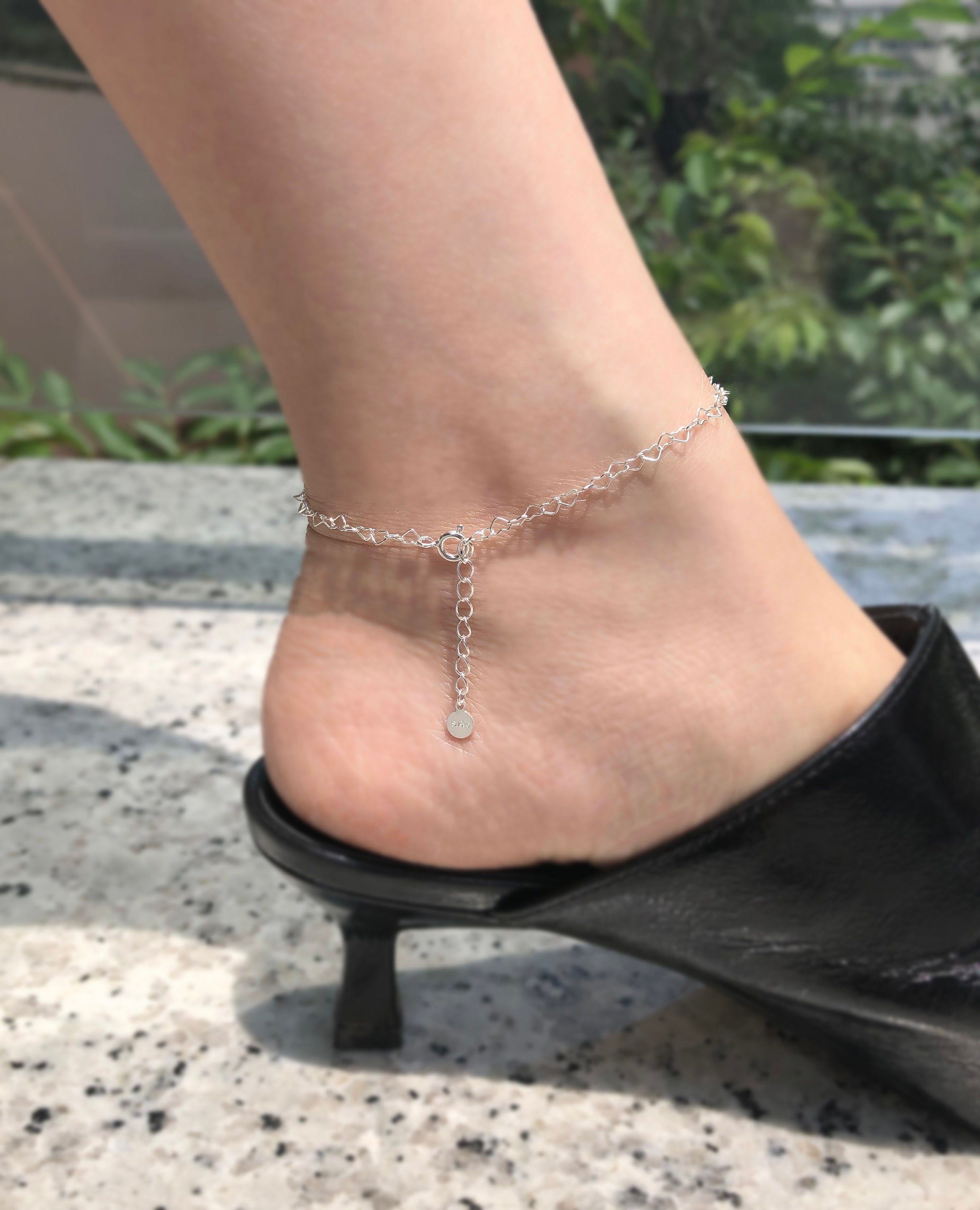 Heart Chain Anklet, 925 Sterling Silver Anklet, Dainty Chain Anklet ...